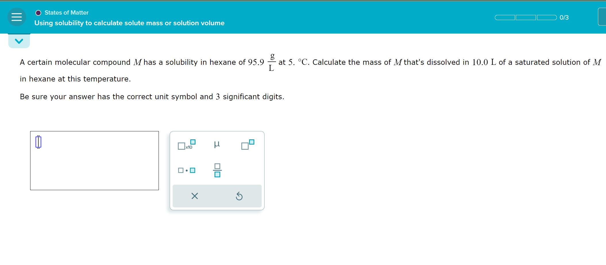 Solved A certain molecular compound M ﻿has a solubility in | Chegg.com