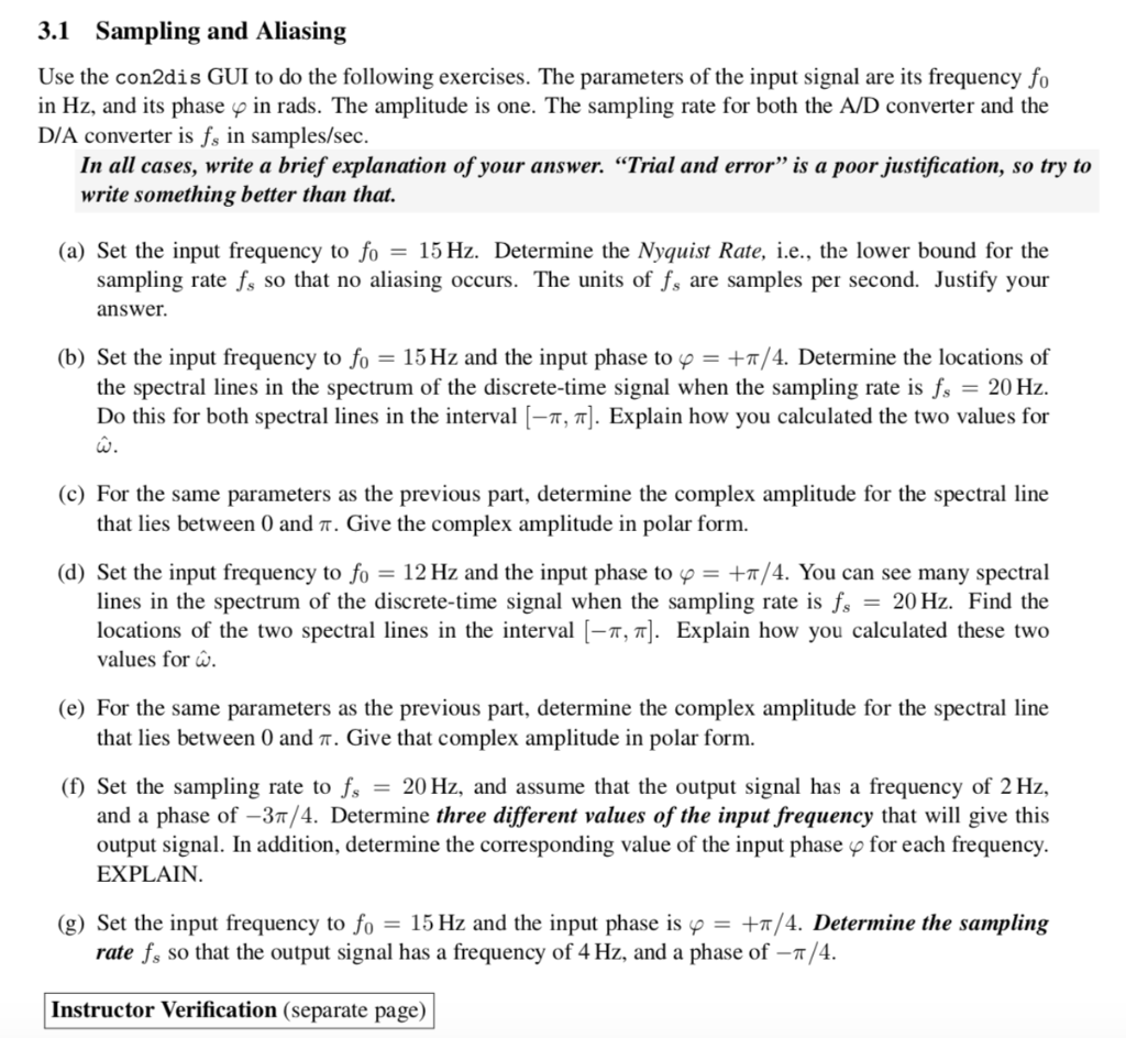 3.1 Sampling and Aliasing Use the con2dis GUI to do | Chegg.com