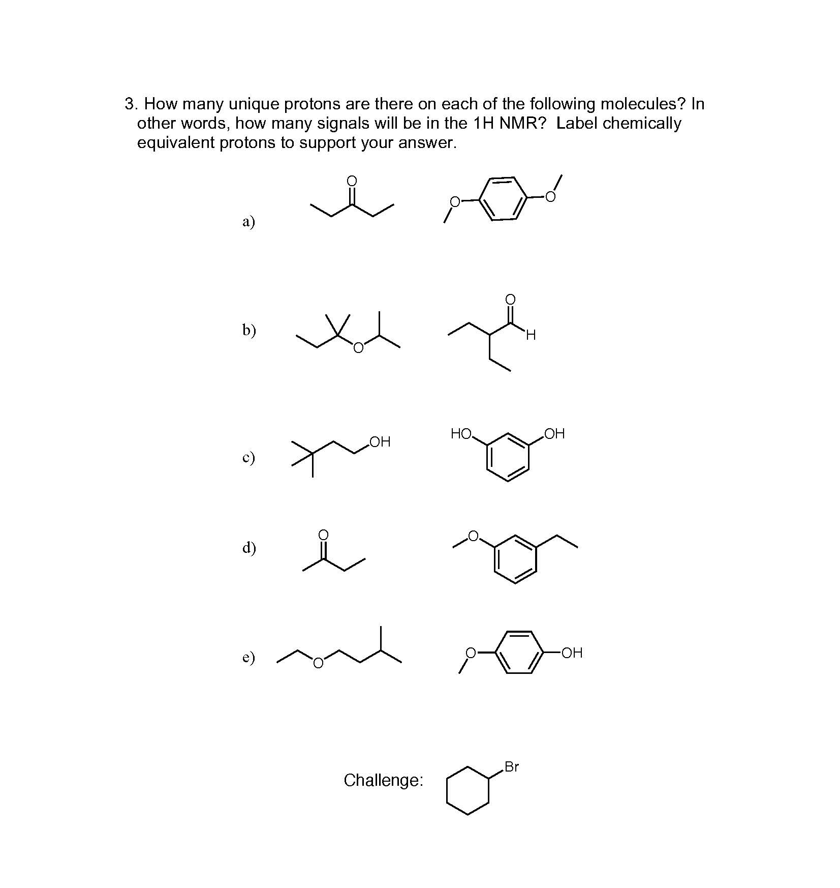 3. ﻿How many unique protons are there on each of the | Chegg.com