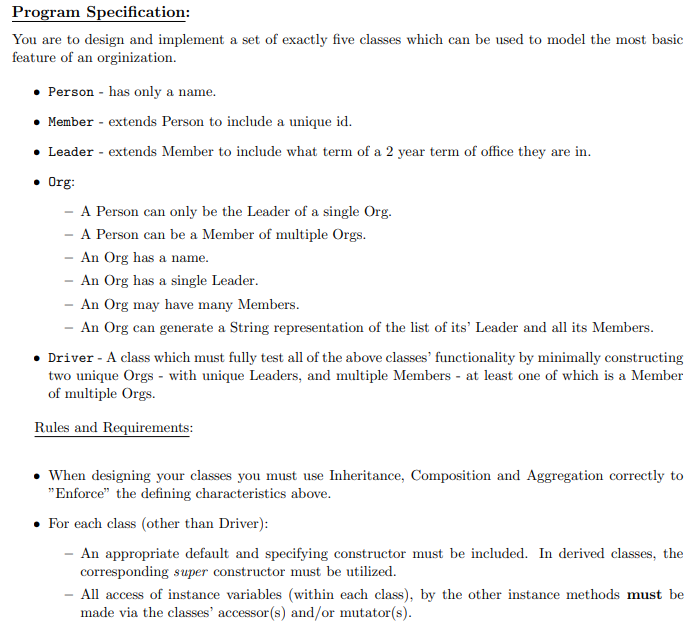 Program Specification: You are to design and | Chegg.com