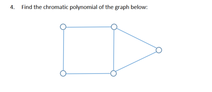 Solved 4. Find the chromatic polynomial of the graph below: | Chegg.com