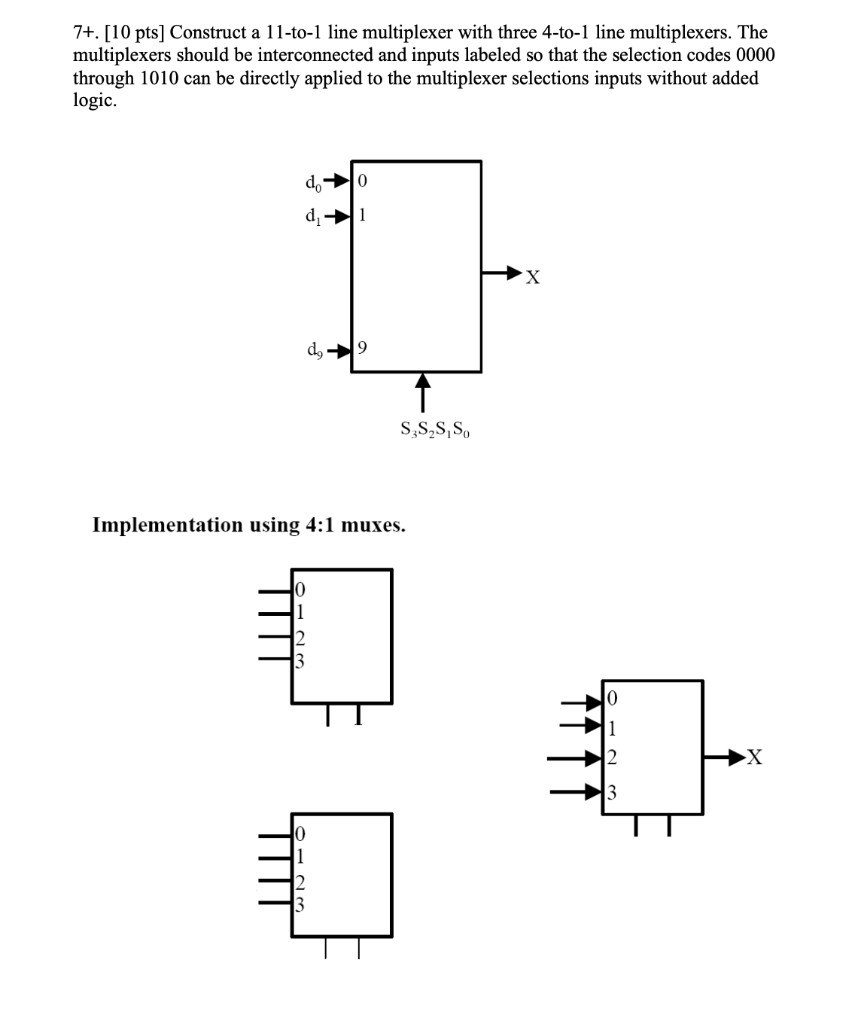 Solved 7+. [10 pts] Construct a 11-to-1 line multiplexer | Chegg.com