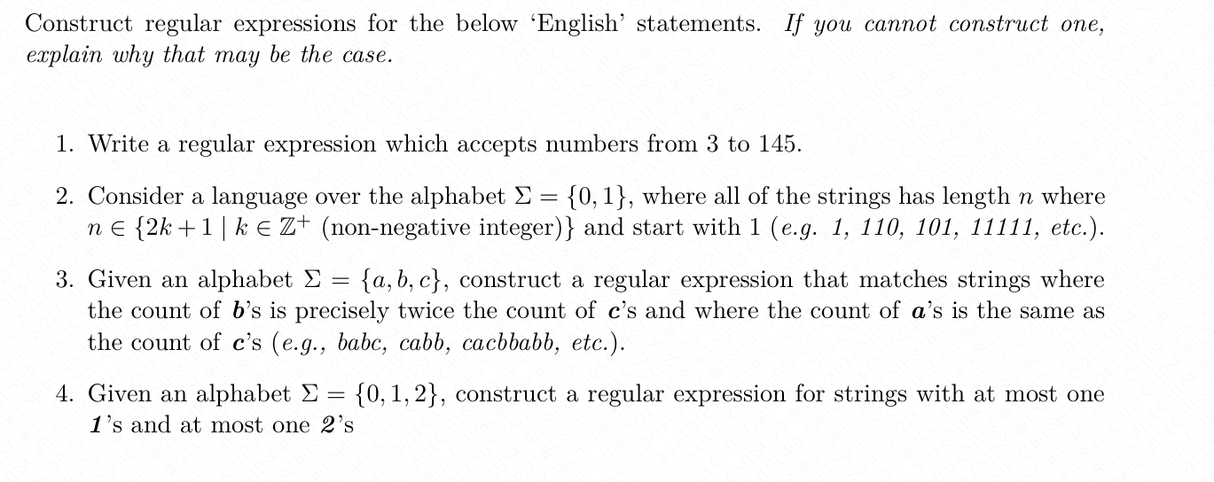Solved Construct regular expressions for the below 'English' | Chegg.com