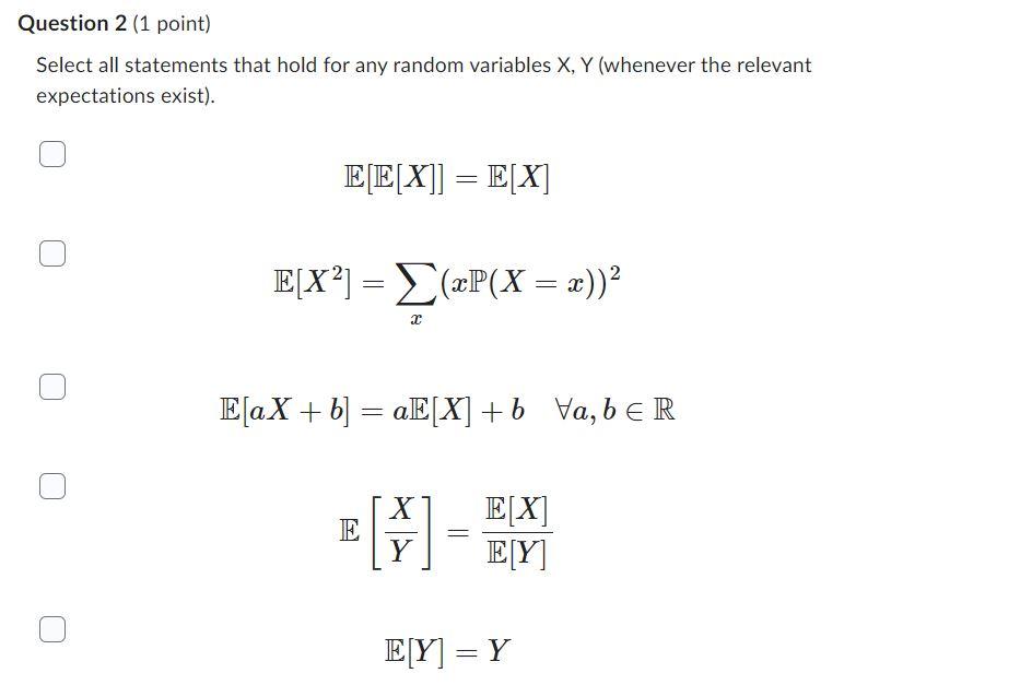Solved Select all statements that hold for any random | Chegg.com