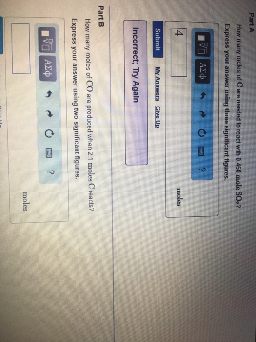 Solved Part A How many moles of C are needed to react with | Chegg.com