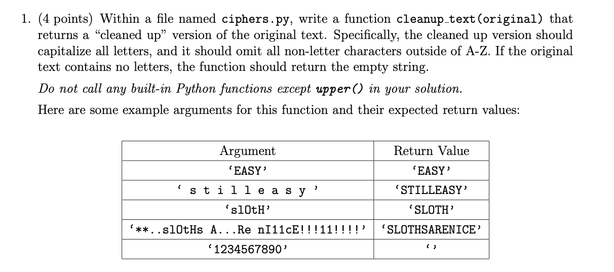 Solved 1. (4 points) Within a file named ciphers.py, write a | Chegg.com