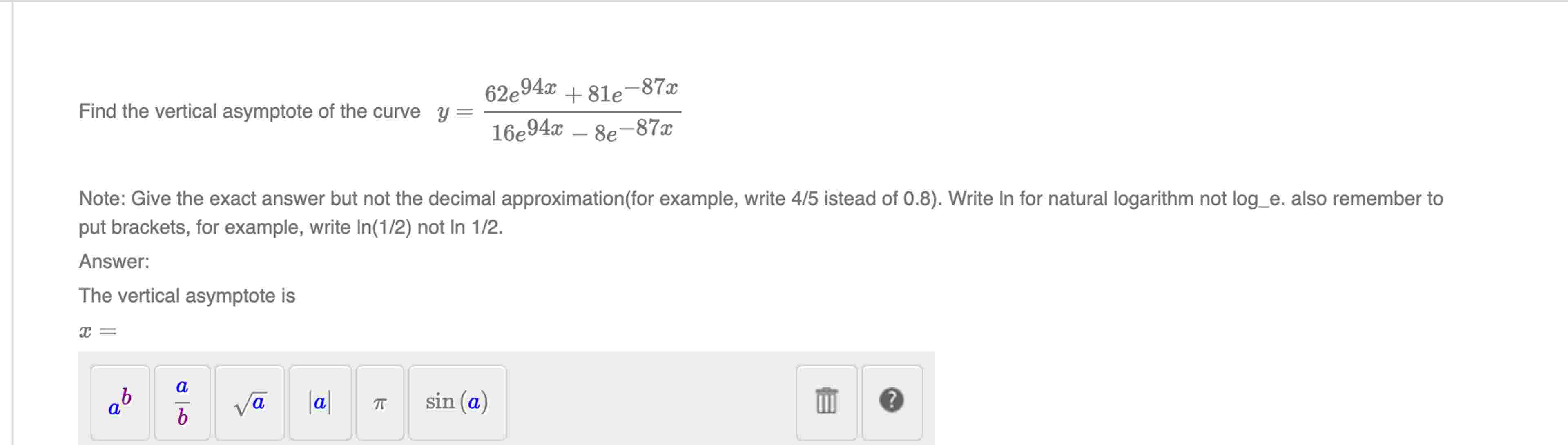 Solved Find the vertical asymptote of ﻿the curve | Chegg.com