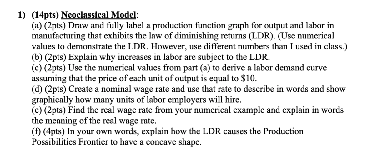 Solved 1) (14pts) Neoclassical Model: (a) (2pts) Draw and | Chegg.com