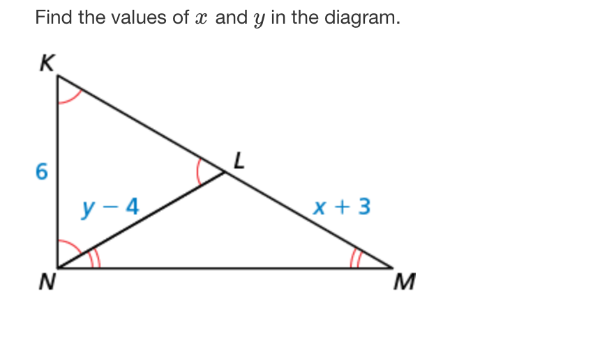 Solved Find the values of x and y in the diagram. K 6 y-4 x | Chegg.com