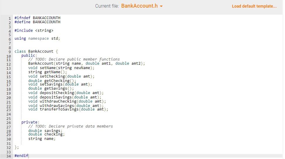 Solved Please edit the code in bankaccount.cpp to meet the | Chegg.com