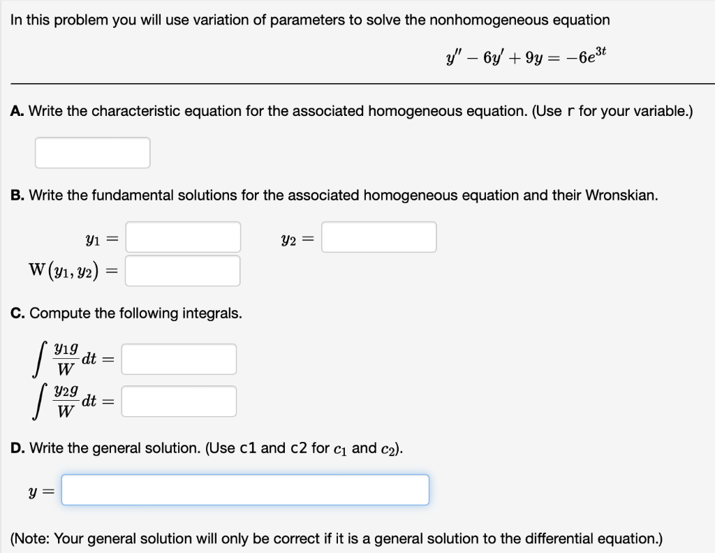 Solved In this problem you will use variation of parameters | Chegg.com