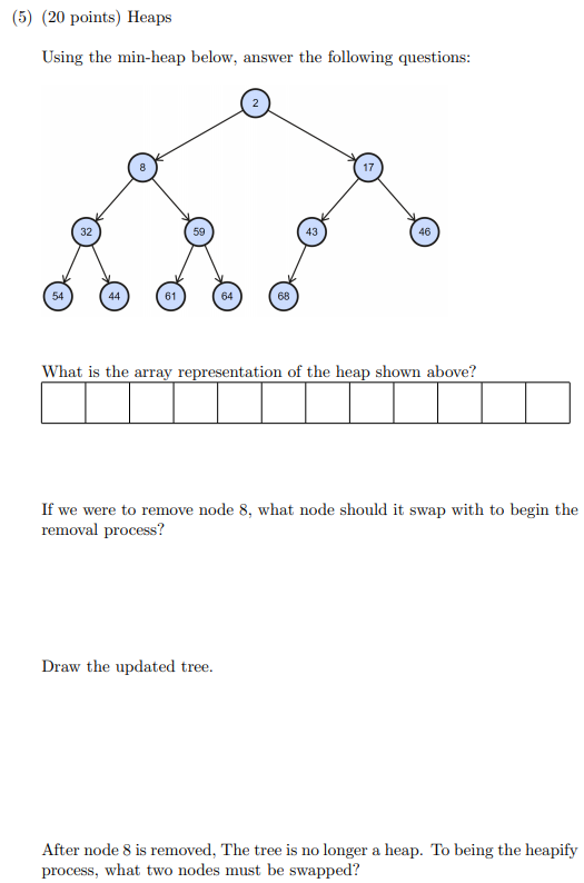 Solved (5) (20 points) Heaps Using the min-heap below, | Chegg.com