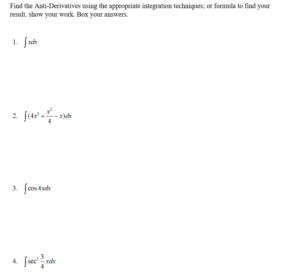 Solved Find the Anti-Derivatives using the appropriate | Chegg.com