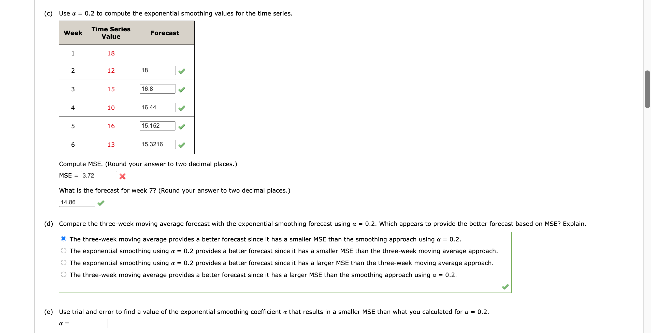 Solved (c) Use α=0.2 to compute the exponential smoothing | Chegg.com Solved (c) Use α=0.2 to compute the exponential smoothing | Chegg.com
