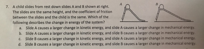 Solved A child slides from rest down slides A and B shown at | Chegg.com