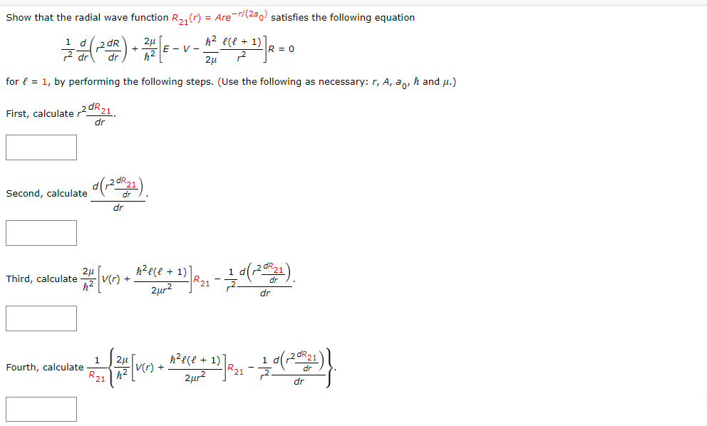 Solved Show That The Radial Wave Function R₂₁ R