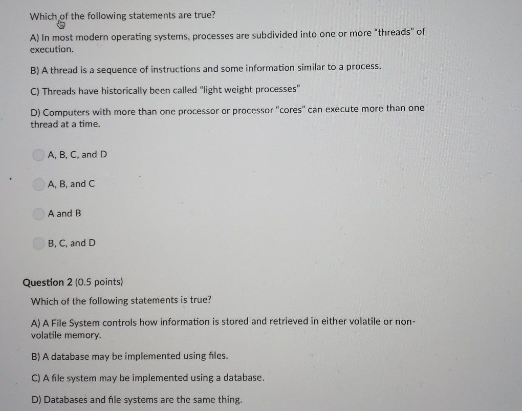 Solved Which of the following statements are true? A) In | Chegg.com
