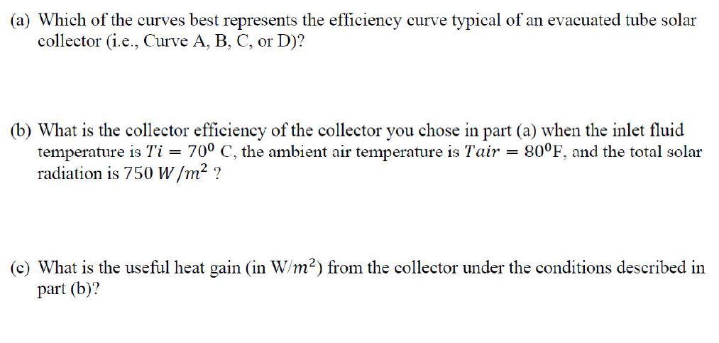 Solved Given the following collector efficiency curves: 100 | Chegg.com