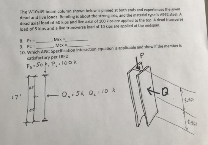 Solved The W10x49 beam column shown below is pinned at both | Chegg.com