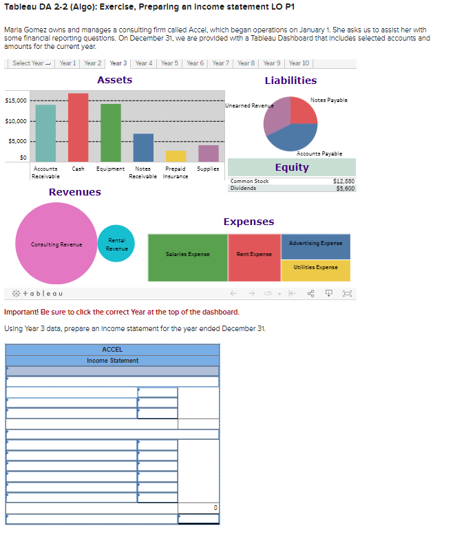 Tableau DA 2-2 (Algo): Exerclse, Preparing an Income | Chegg.com