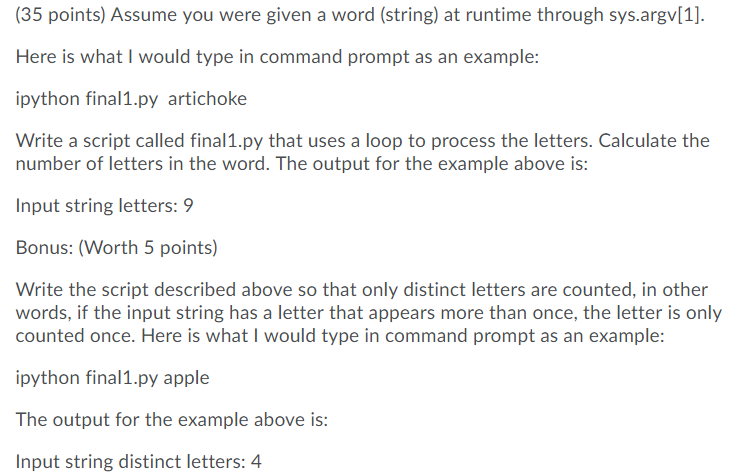 Solved (35 points) Assume you were given a word (string) at | Chegg.com