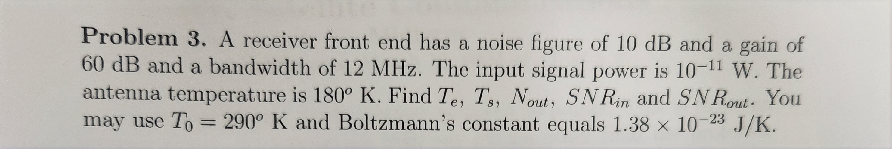 Solved Problem 3. ﻿A receiver front end has a noise figure | Chegg.com