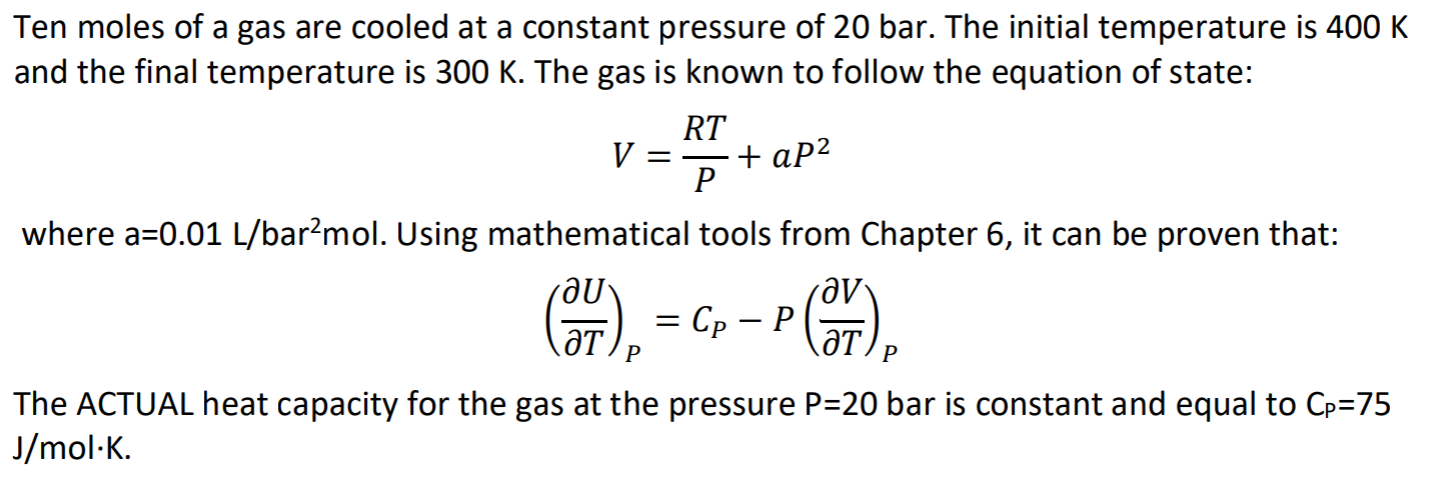 Solved Ten moles of a gas are cooled at a constant pressure | Chegg.com
