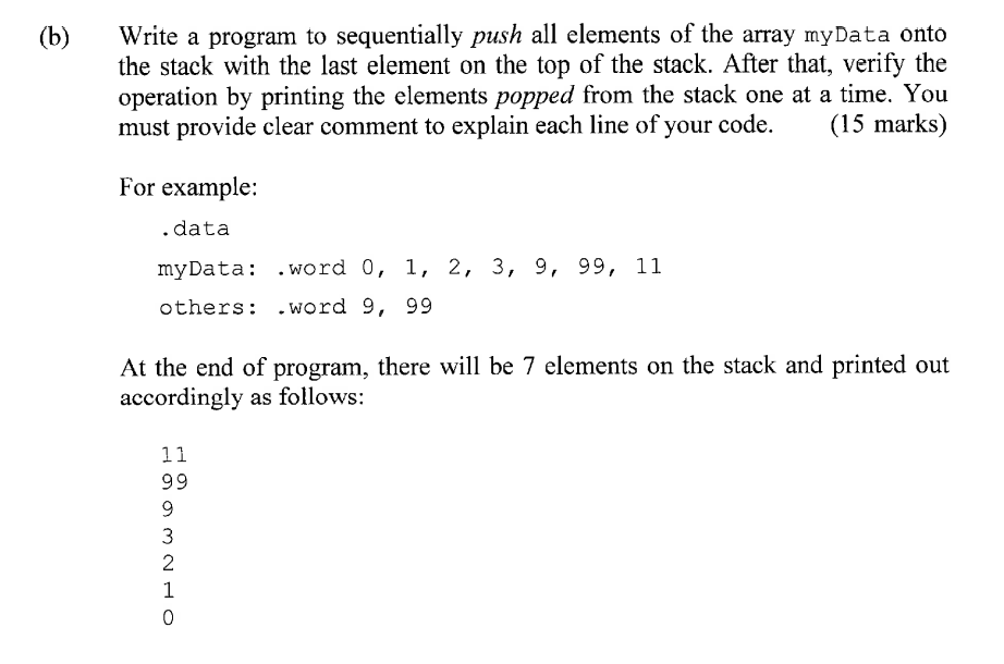 Solved (b) Write a program to sequentially push all elements | Chegg.com