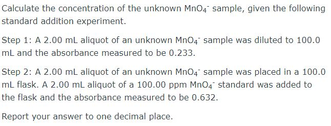 Solved Calculate the concentration of the unknown MnO4 | Chegg.com