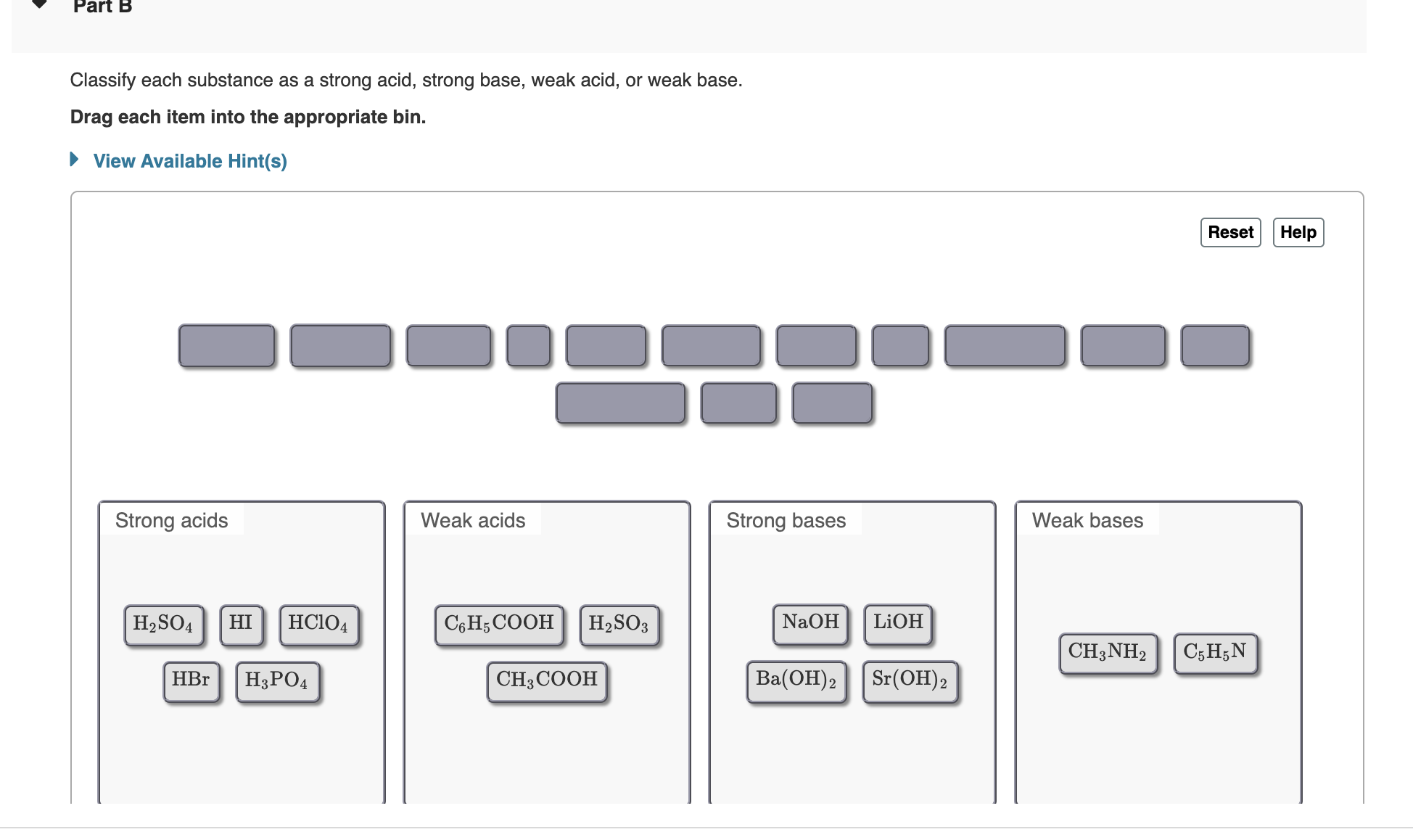Solved Classify each substance as a strong acid, strong | Chegg.com