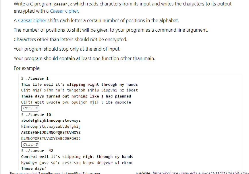 Solved Write a C program caesar.c which reads characters | Chegg.com