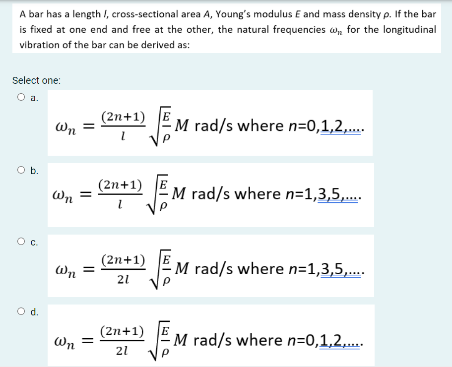 Solved A bar has a length I, cross-sectional area A, Young's | Chegg.com