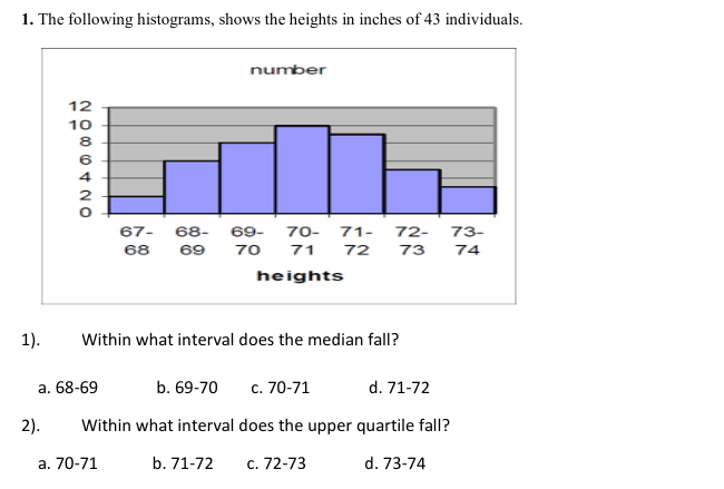 Solved 1. The following histograms, shows the heights in | Chegg.com