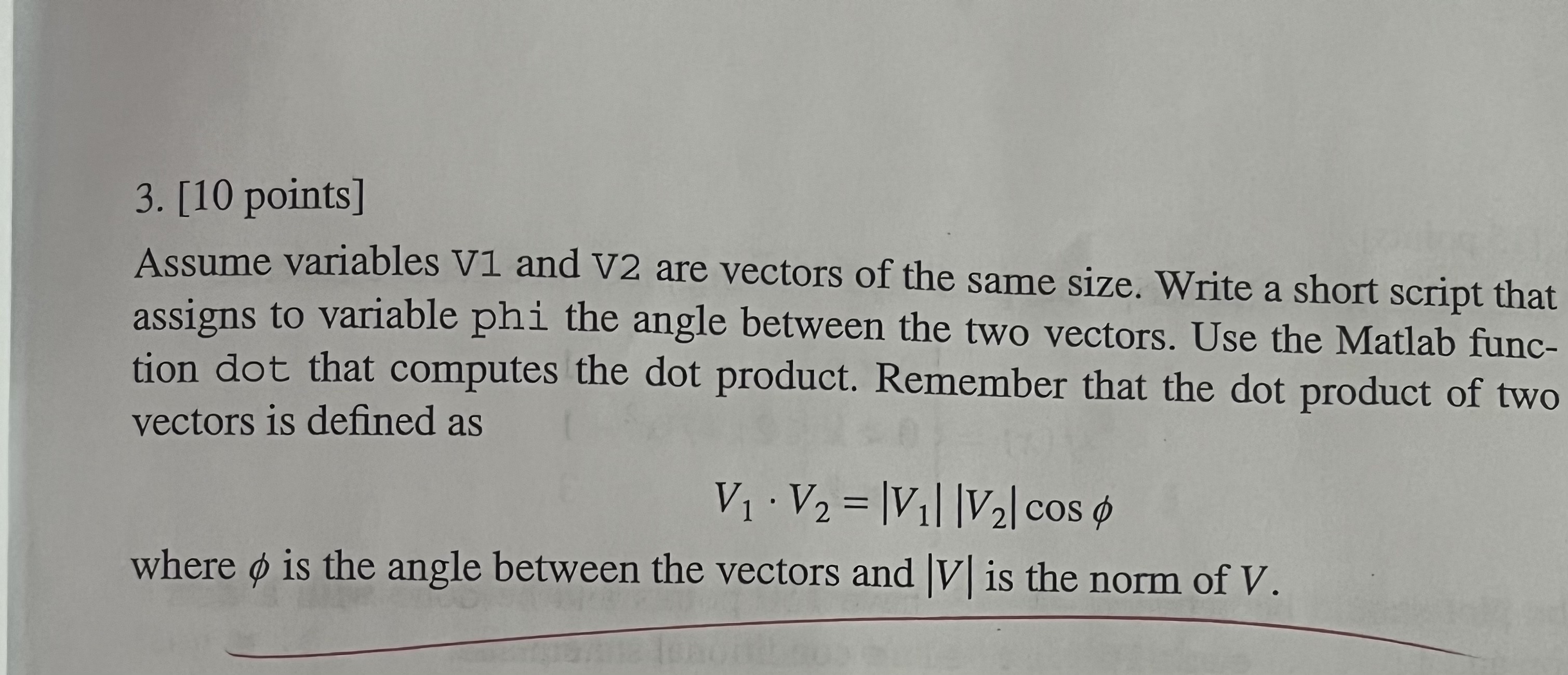 Solved [10 ﻿points]Assume variables V1 ﻿and V2 ﻿are vectors | Chegg.com