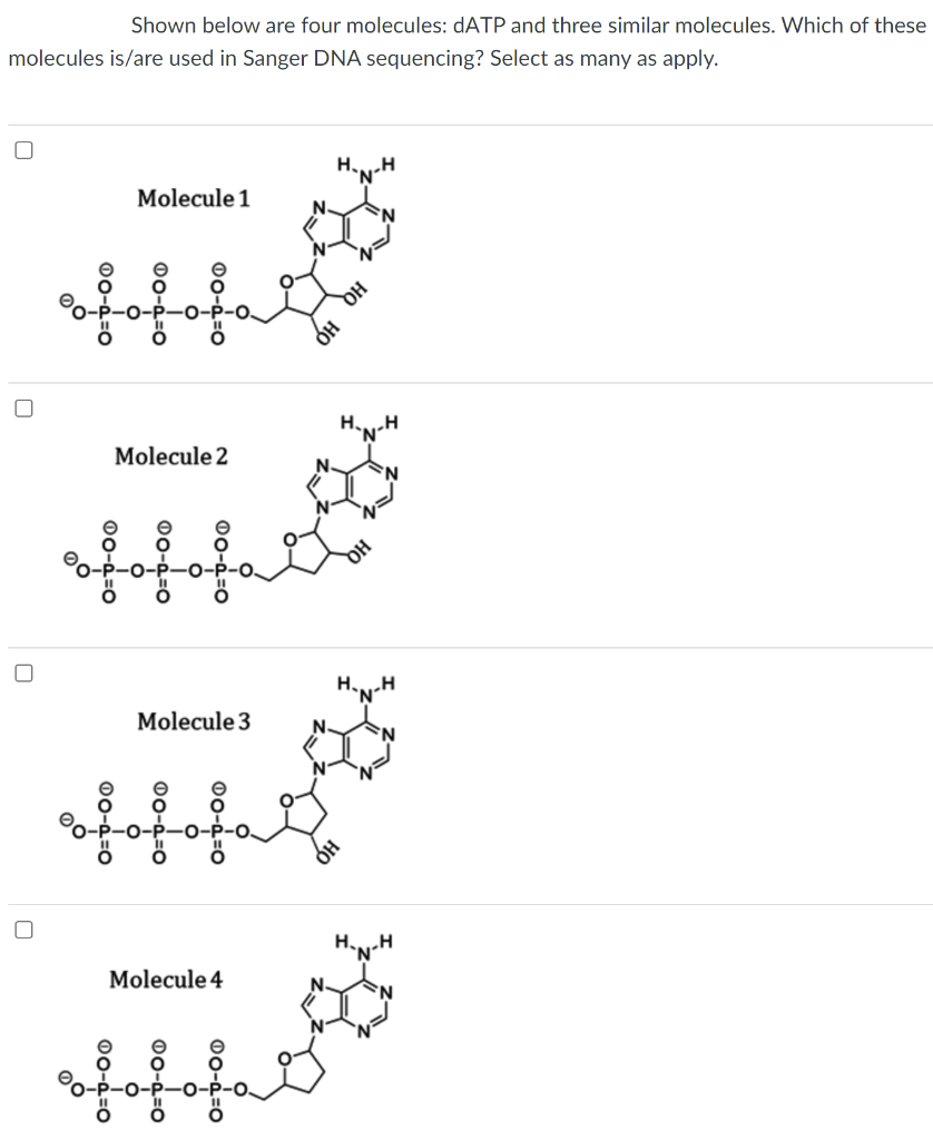 Solved Shown below are four molecules: dATP and three | Chegg.com