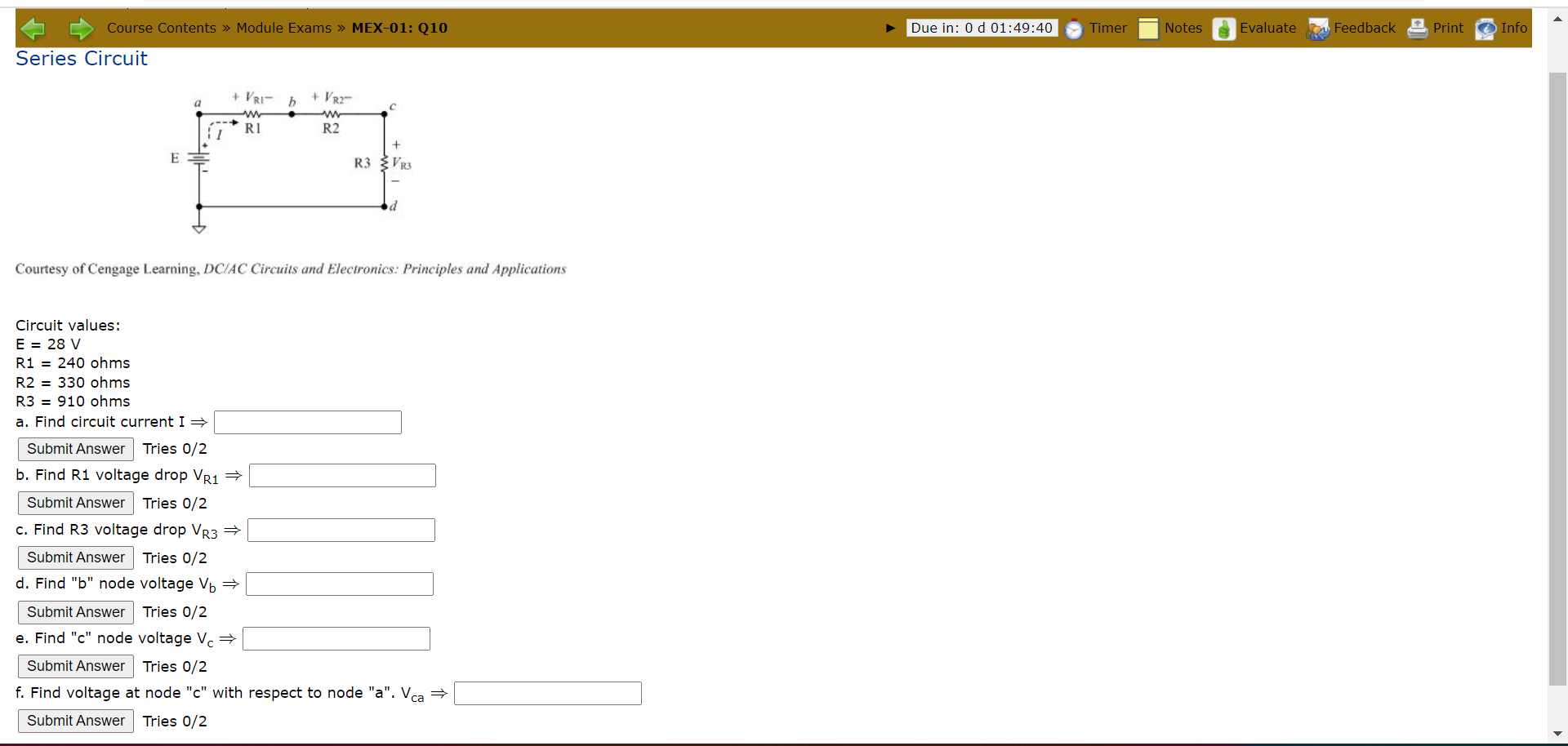 Solved Series Circuit Courtesy of Cengage Learning, DC/AC | Chegg.com