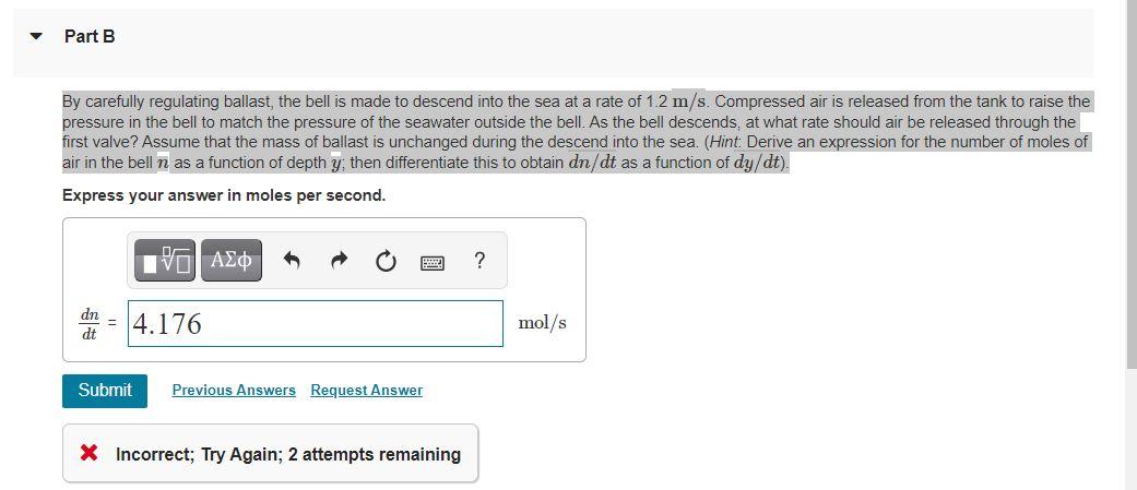Solved A Review Constants Part A A cylindrical diving bell | Chegg.com