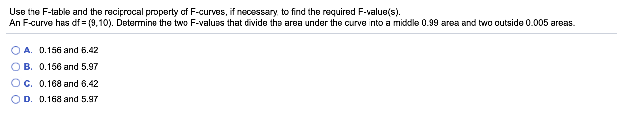 Solved Use the F-table and the reciprocal property of | Chegg.com