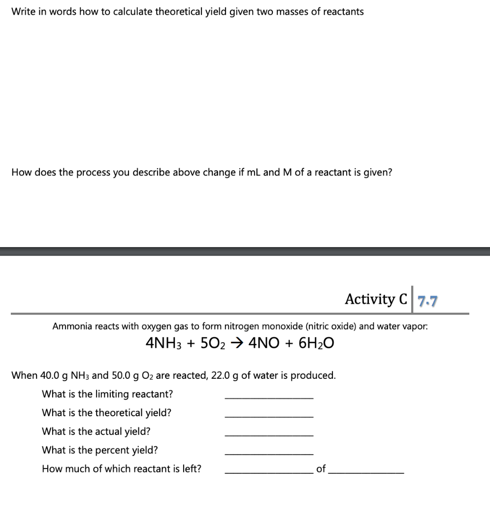 Solved Write in words how to calculate theoretical yield | Chegg.com