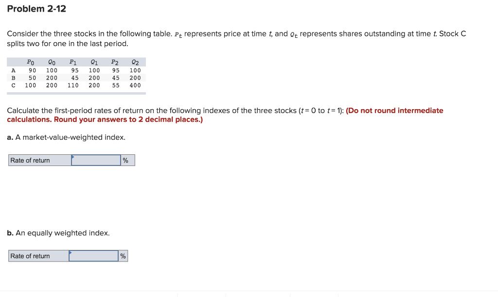 Solved Problem 2-12 Consider the three stocks in the | Chegg.com