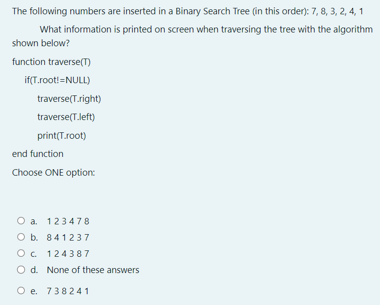 Solved The following numbers are inserted in a Binary Search | Chegg.com