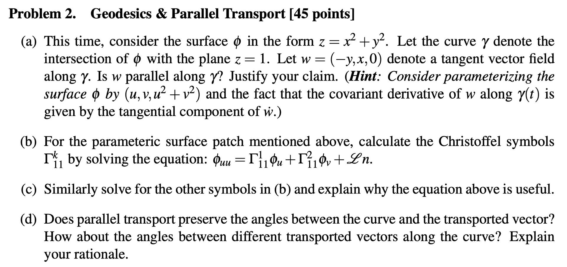 Problem 2. Geodesics & Parallel Transport (45 points] | Chegg.com