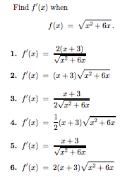 Solved Find f′(x) when f(x)=x2+6x. 1. f′(x)=x2+6x2(x+3) 2. | Chegg.com