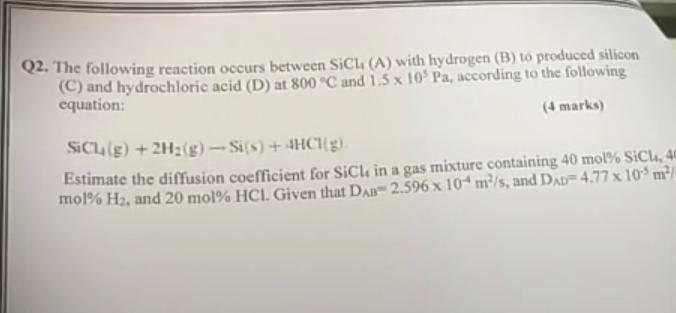 Solved 2. The following reaction occurs between SiCl4( A) | Chegg.com