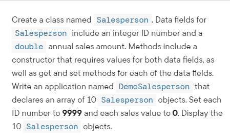 Solved Create a class named Salesperson . Data fields for | Chegg.com