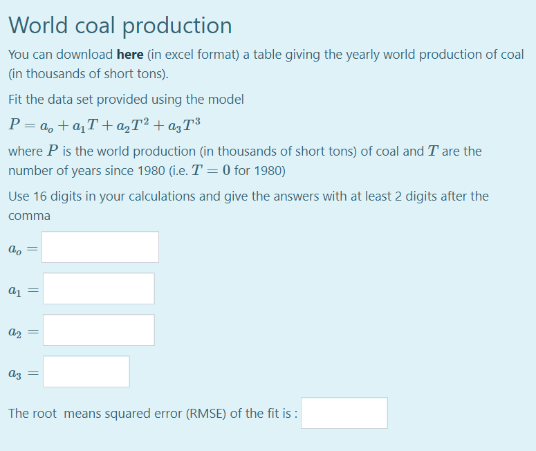 Solved World coal production You can download here (in excel | Chegg.com