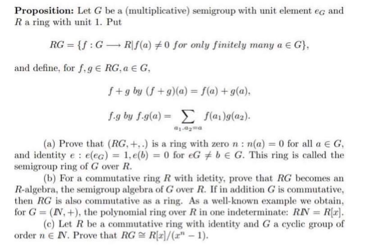 Solved Proposition: Let G be a multiplicative) semigroup | Chegg.com
