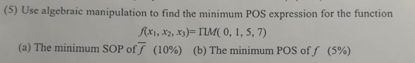 Solved (5) Use algebraic manipulation to find the minimum | Chegg.com