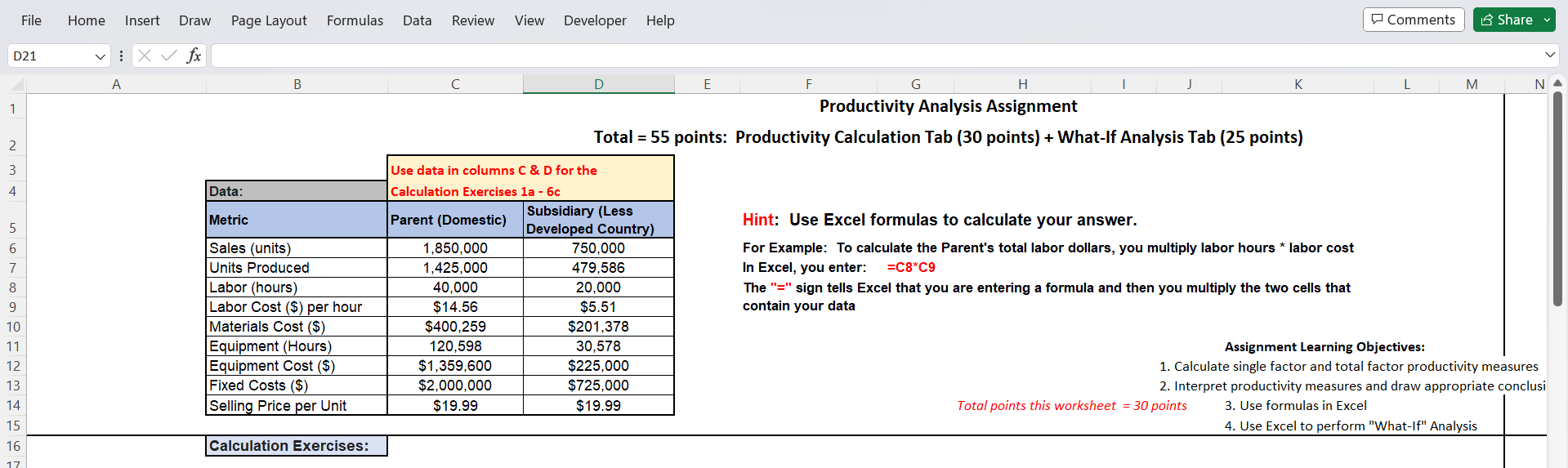 Hint: Use Excel formulas to calculate your answer. | Chegg.com