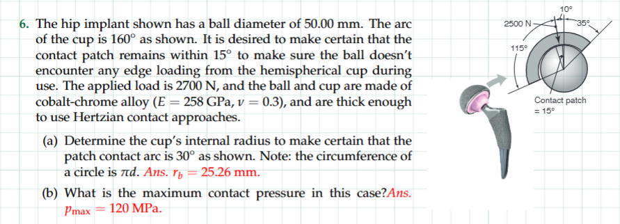 Solved 6. The hip implant shown has a ball diameter of 50.00 | Chegg.com